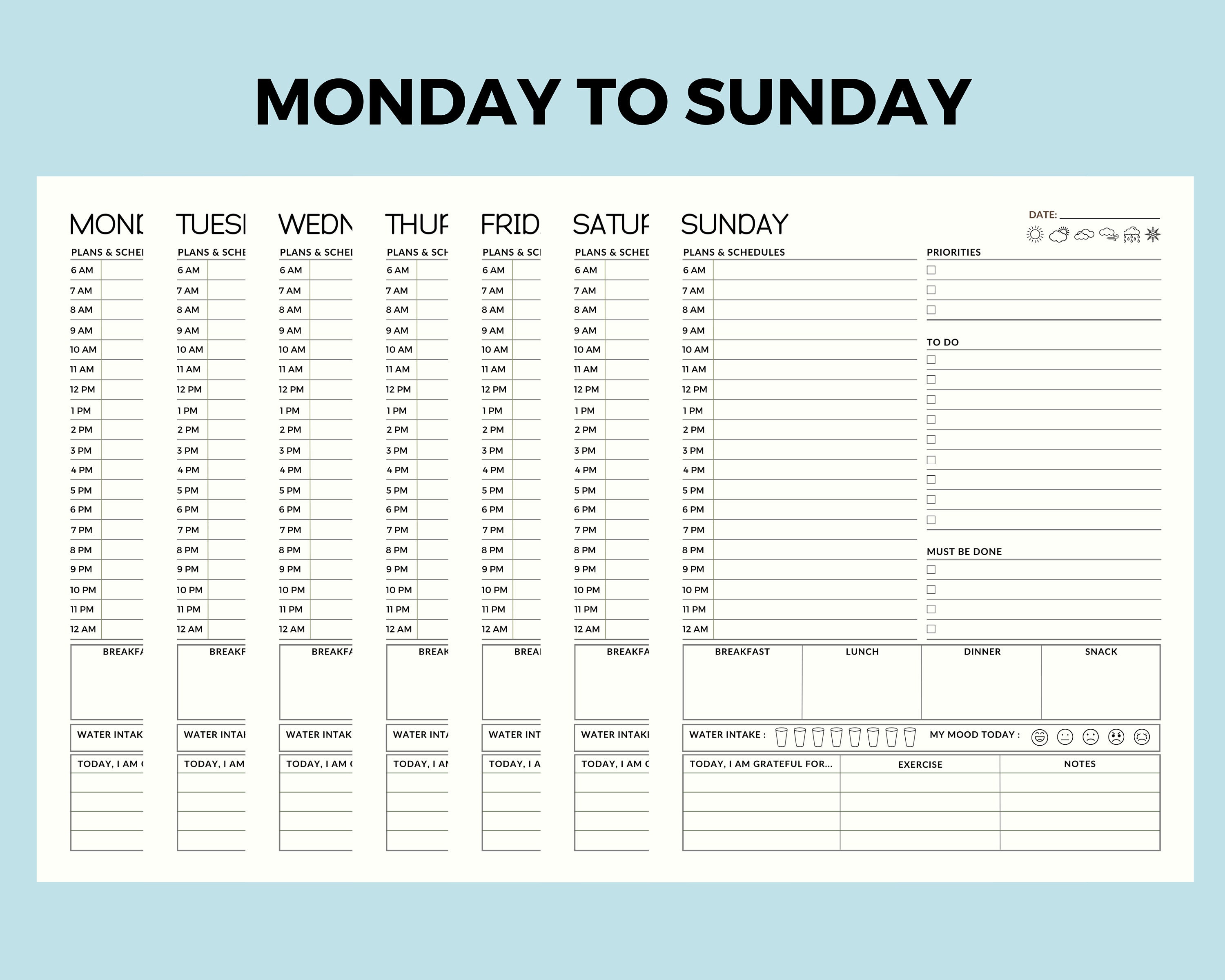 7 Day Planner Printable Digital Download 7 Day Self Care - Etsy