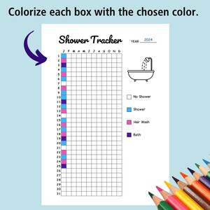 Shower Tracker Printable Hygiene Tracker PDF Hair Wash Tracker, Year in ...