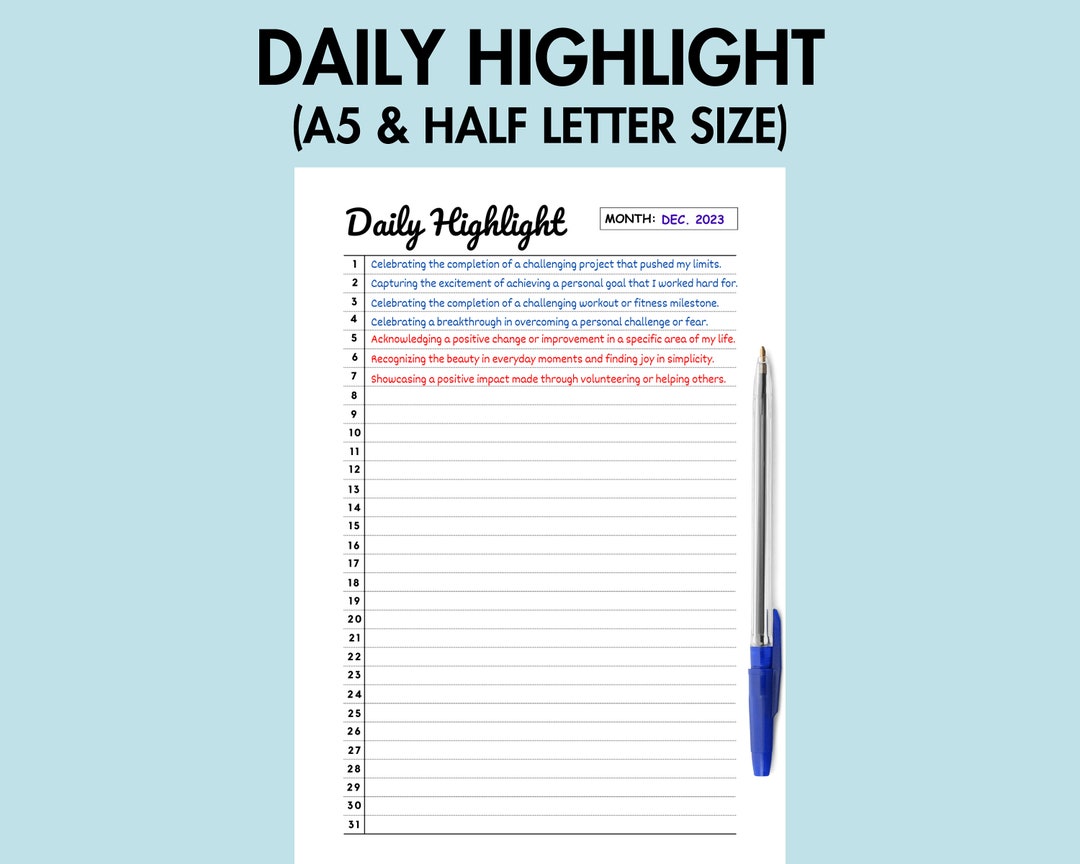 Daily Highlight PDF Printable Highlight of the Day PDF Gratitude ...