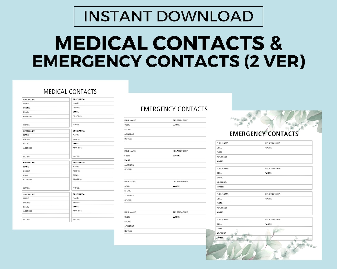 Medical Contact Log Printable Doctor Contact List Page - Etsy