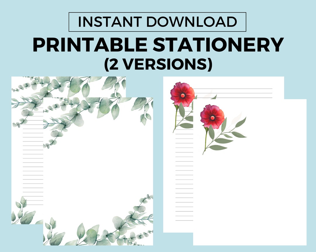 Lined Floral Note Paper Printable, Botanical Stationery Lined Writing ...