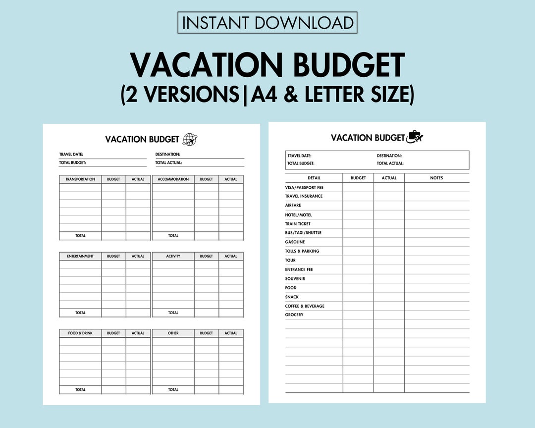 Vacation Budget Planner Printable Travel Financial Tracker Vacation ...
