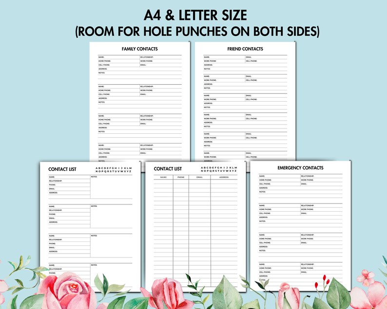 Contact List Printable Address Book PDF Home Emergency Contact List ...