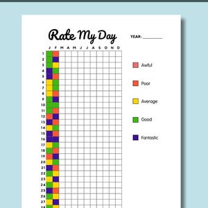 Rate My Day Tracker Printable Daily Rating Tracker Year in Pixels ...