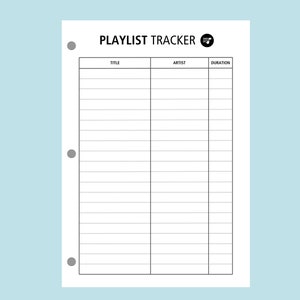 Music Playlist Tracker Printable Playlist Listening Log and Tracker ...