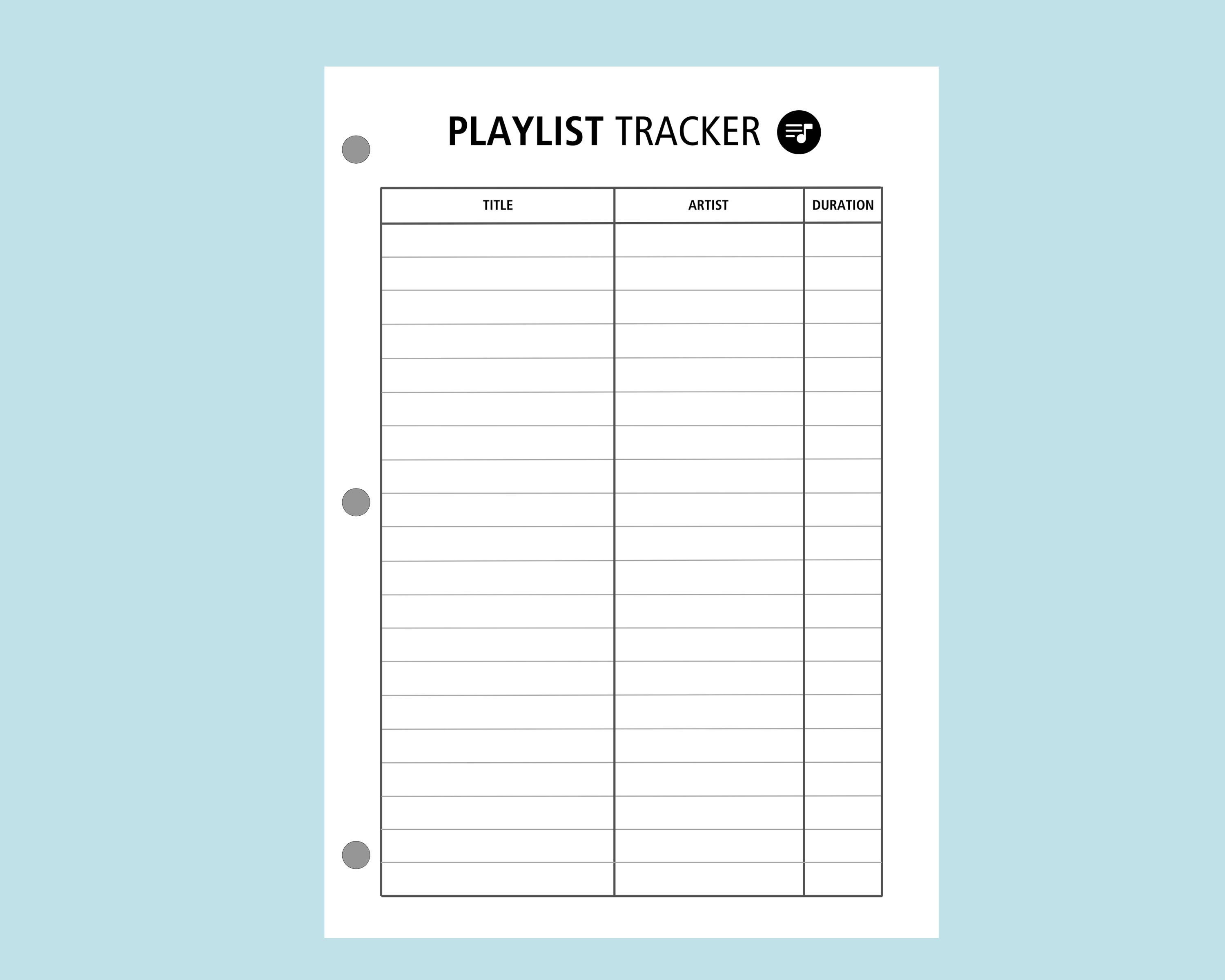 Music Playlist Tracker Printable Playlist Listening Log and Tracker ...