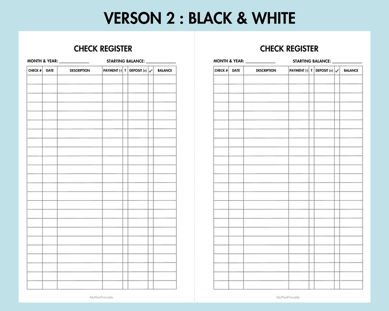 Checkbook Register Printable Check Register for Personal & Small ...