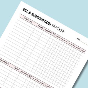 Bill Payment Tracker Printable Monthly Quarterly Yearly Bill and ...