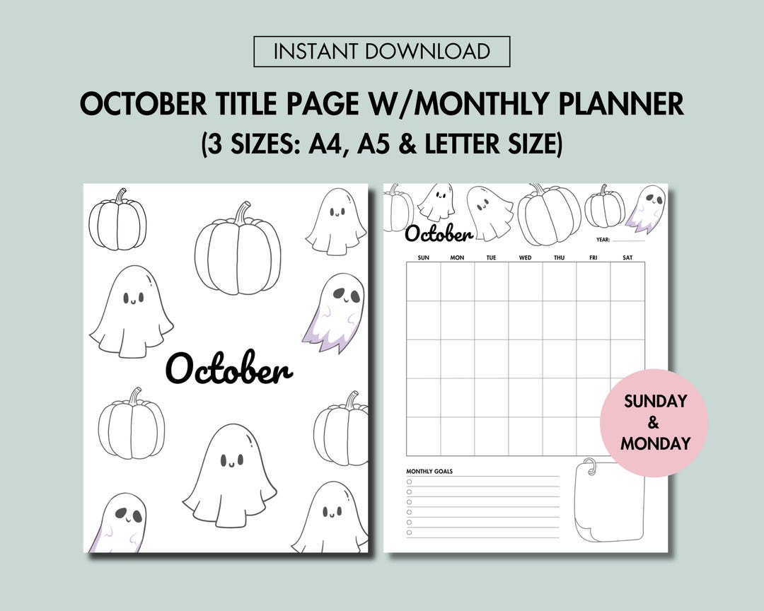 October Journal Title Page & October Monthly Planner Undated Printable ...