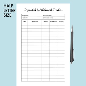 Deposit & Withdrawal Tracker Printable Bank Account Ledger PDF ...