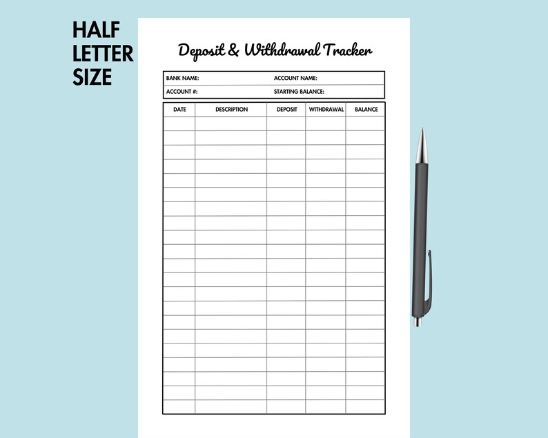 Deposit & Withdrawal Tracker Printable Bank Account Ledger PDF ...