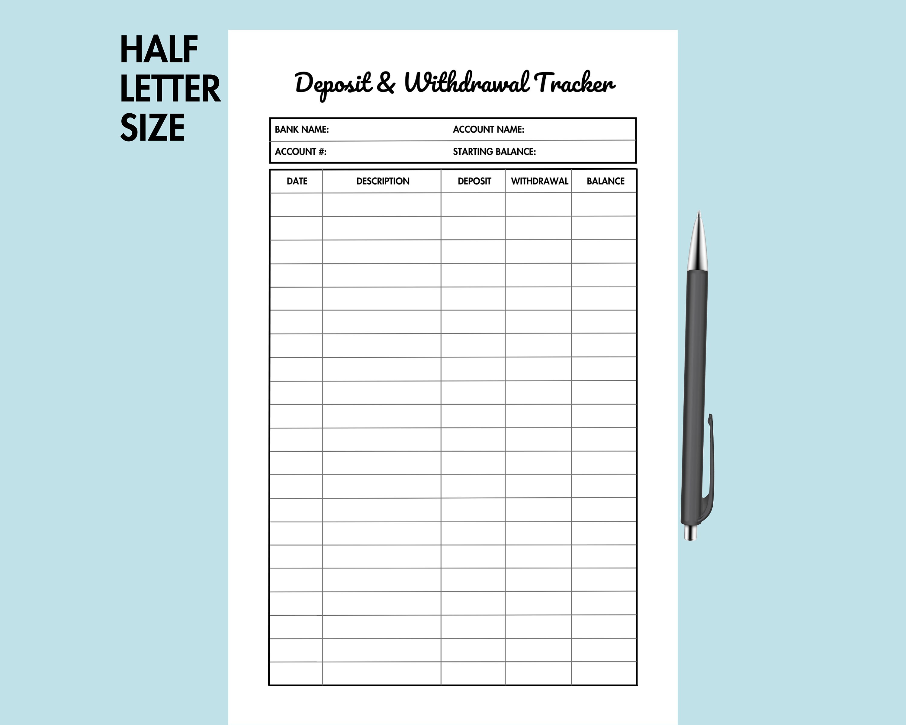 Deposit & Withdrawal Tracker Printable Bank Account Ledger PDF ...