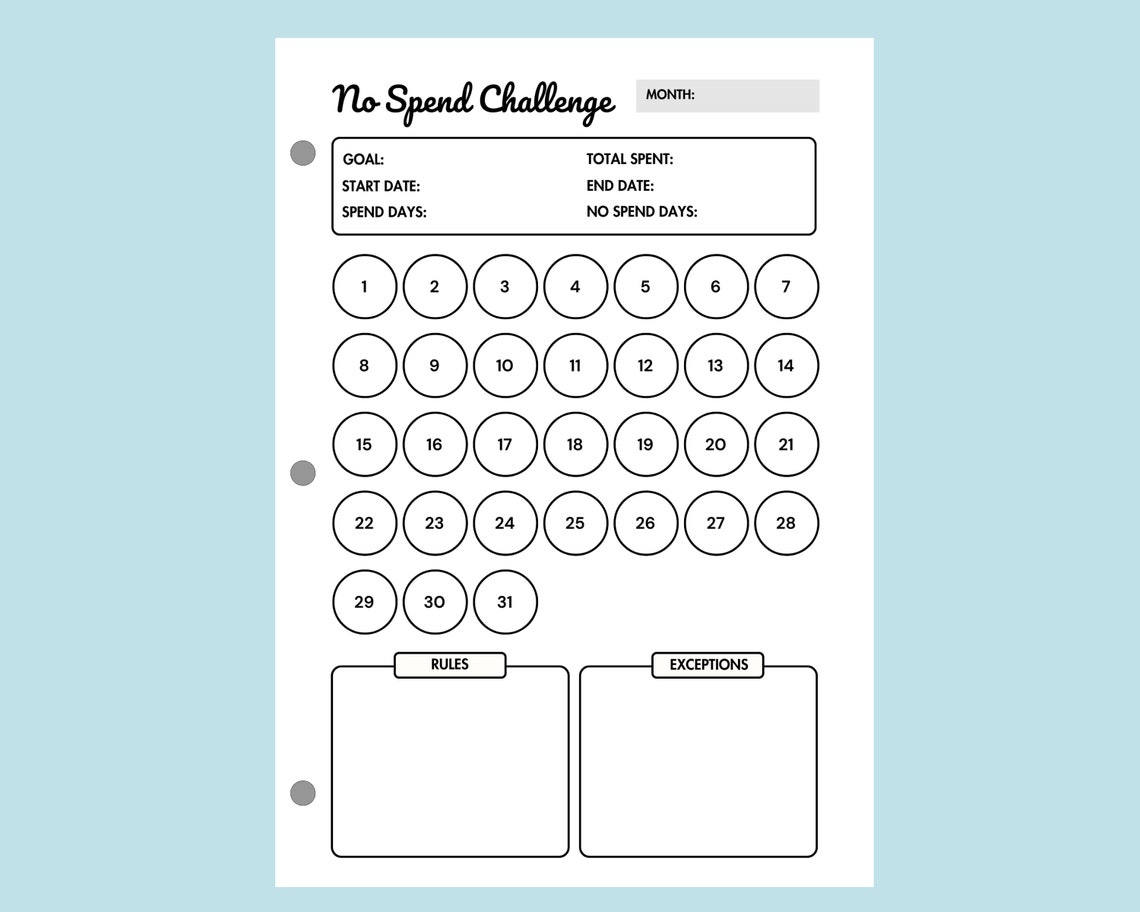 Monthly No Spend Challenge Planner Printable Money Saving Tracker PDF ...