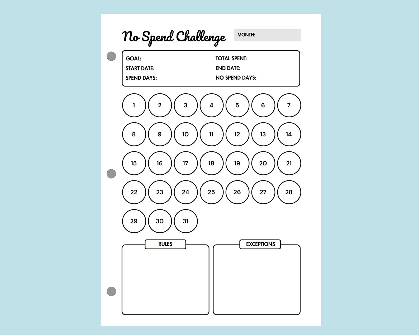 Monthly No Spend Challenge Planner Printable Money Saving Tracker PDF ...