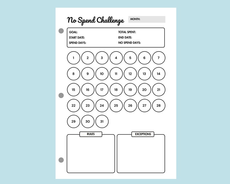 Monthly No Spend Challenge Planner Printable Money Saving Tracker PDF ...