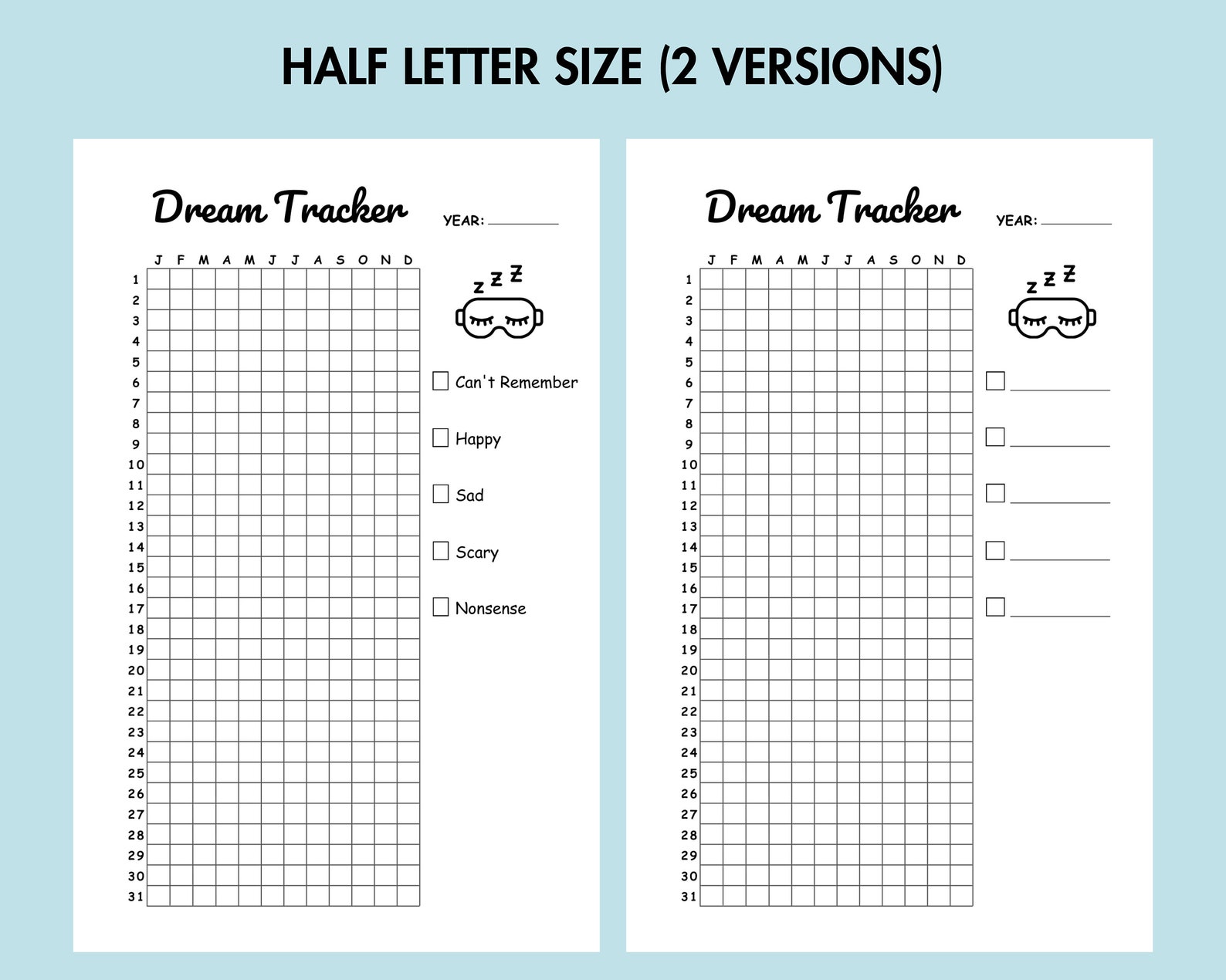 Dream Tracker Printable Dream Journal Note Daily Yearly Sleeping ...