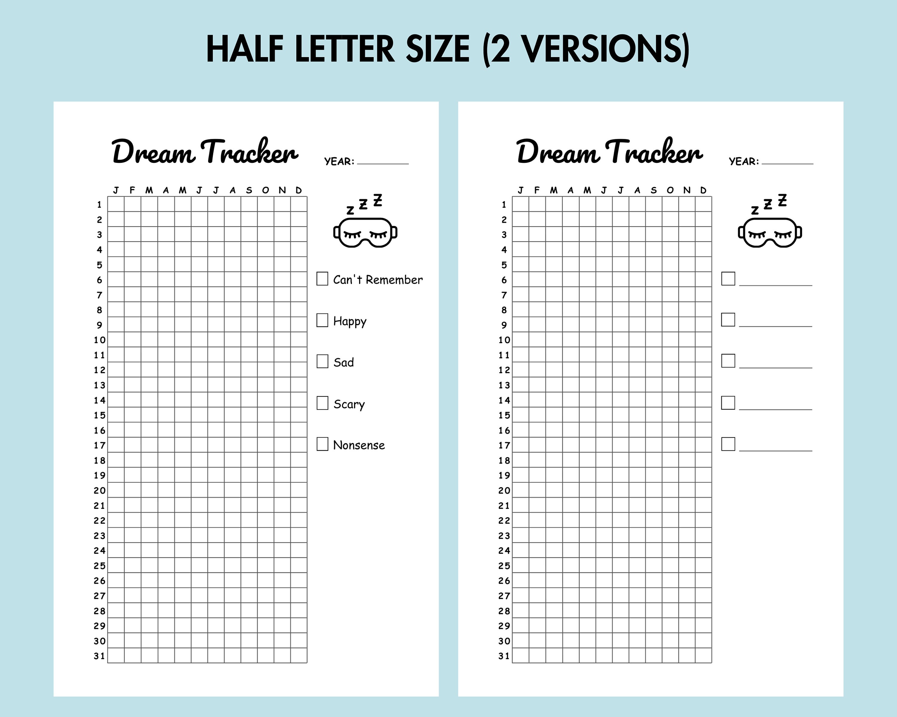 Dream Tracker Printable Dream Journal Note Daily Yearly Sleeping ...