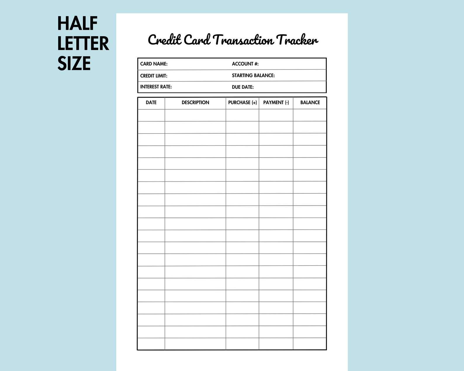 Credit Card Transaction Tracker Printable Debt Tracker PDF, Personal ...