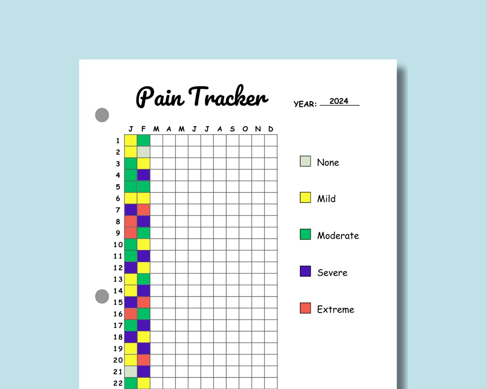 Pain Tracker Printable Journal Page Daily Yearly Pain Log Pain ...