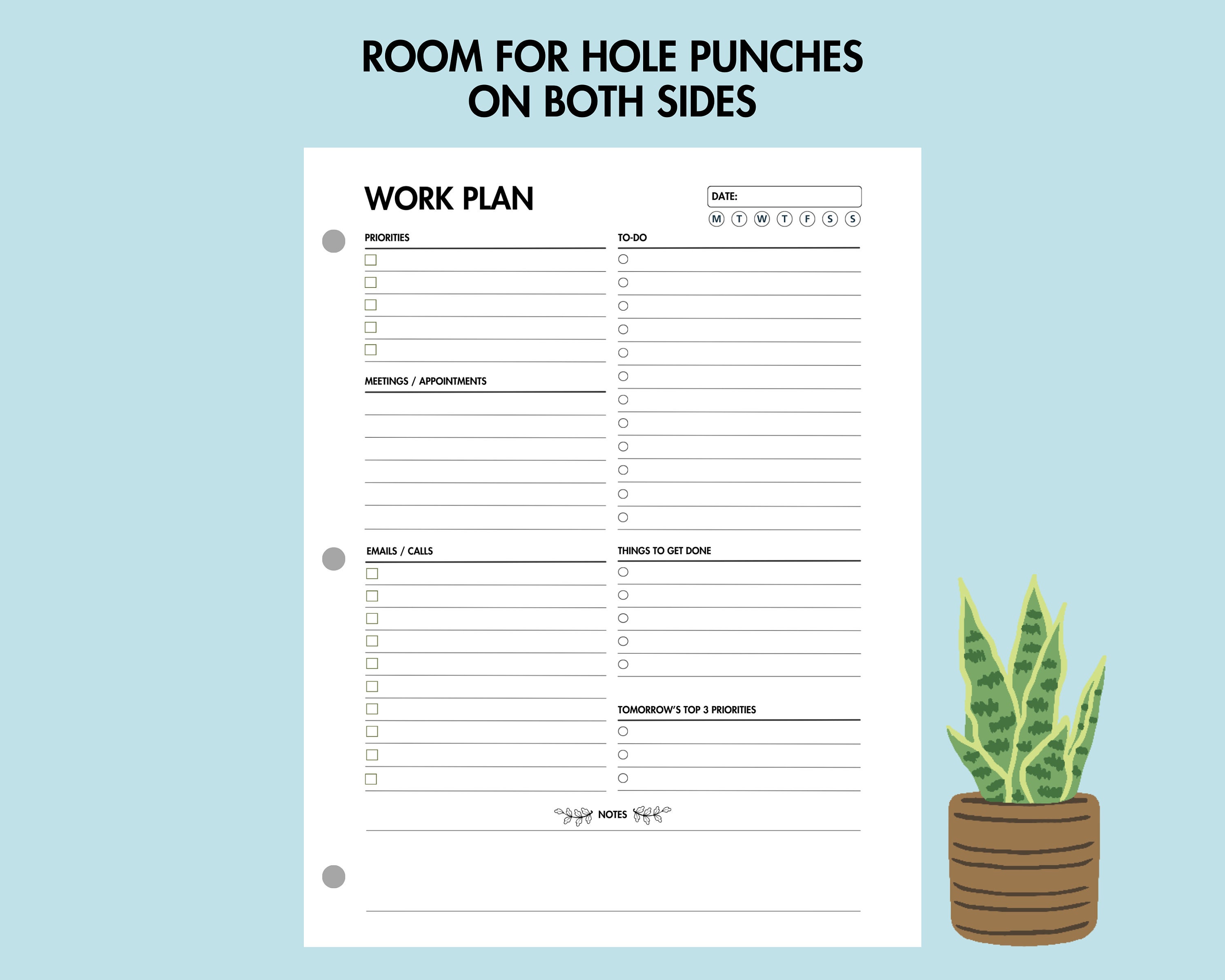 Work Planner Printable Daily Work Day Organizer Office Task Planner ...