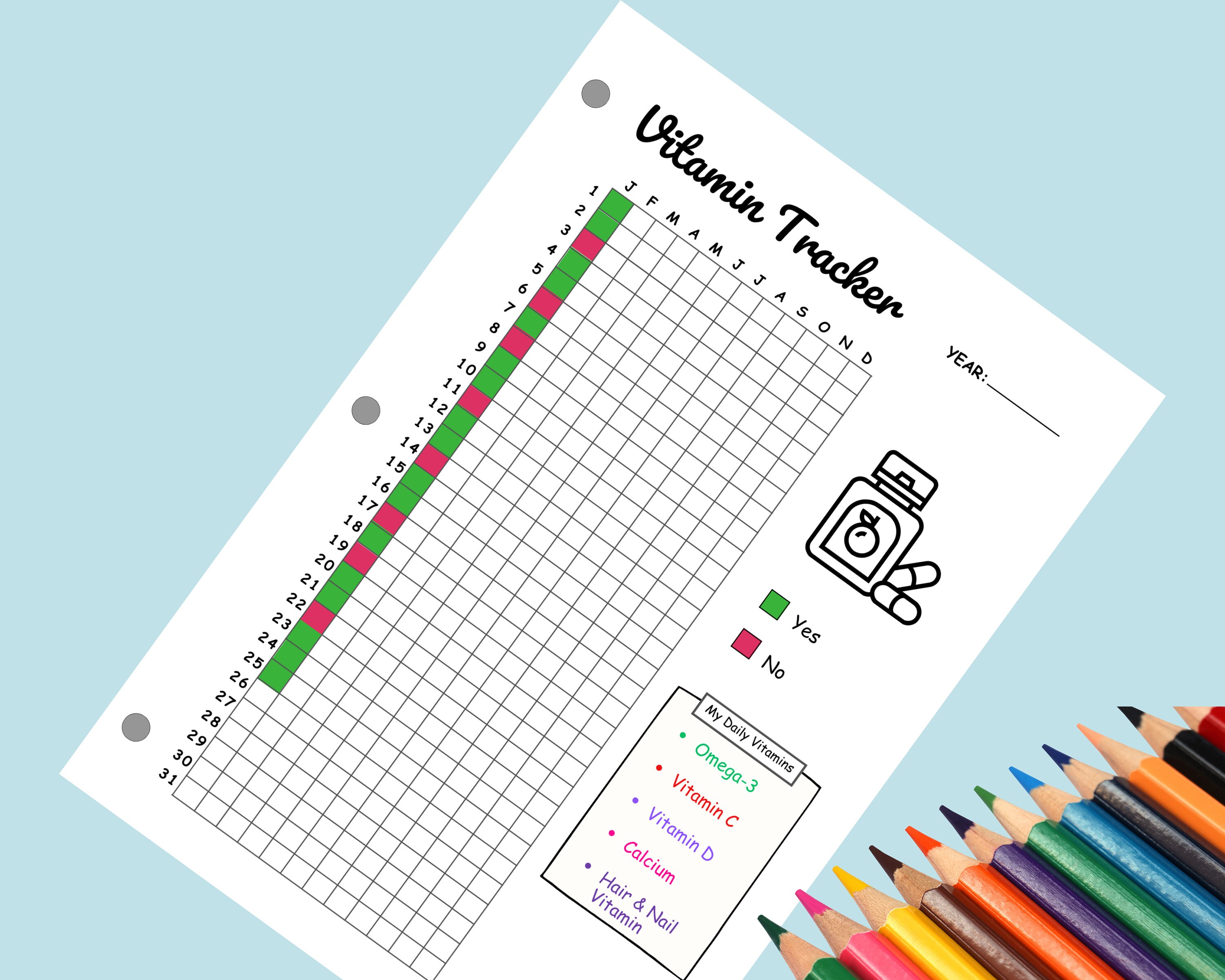 Vitamin Tracker Printable, Yearly Vitamin Log, Yearly Pill Tracker ...