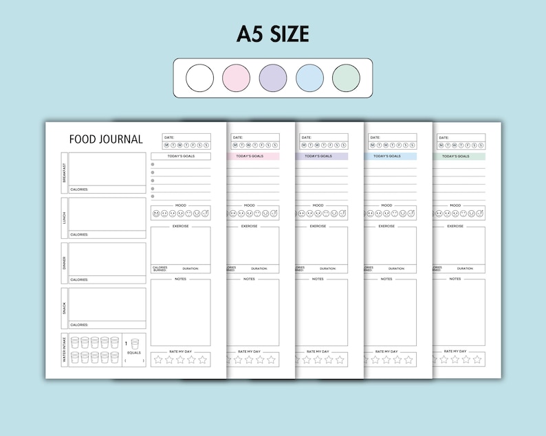 Daily Food Journal Printable Food Diary PDF Calorie Tracker, Daily Meal ...