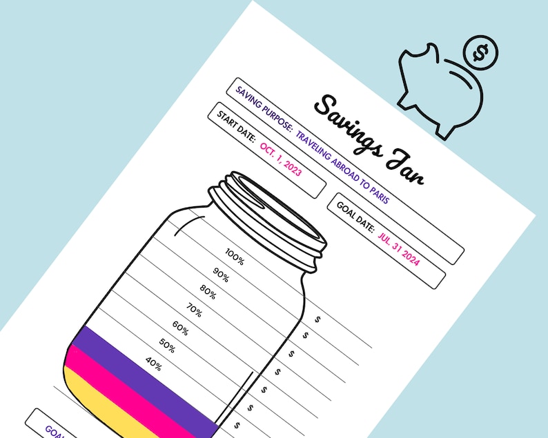 Savings Jar Tracker Printable, Saving Challenge, Money Tracker ...