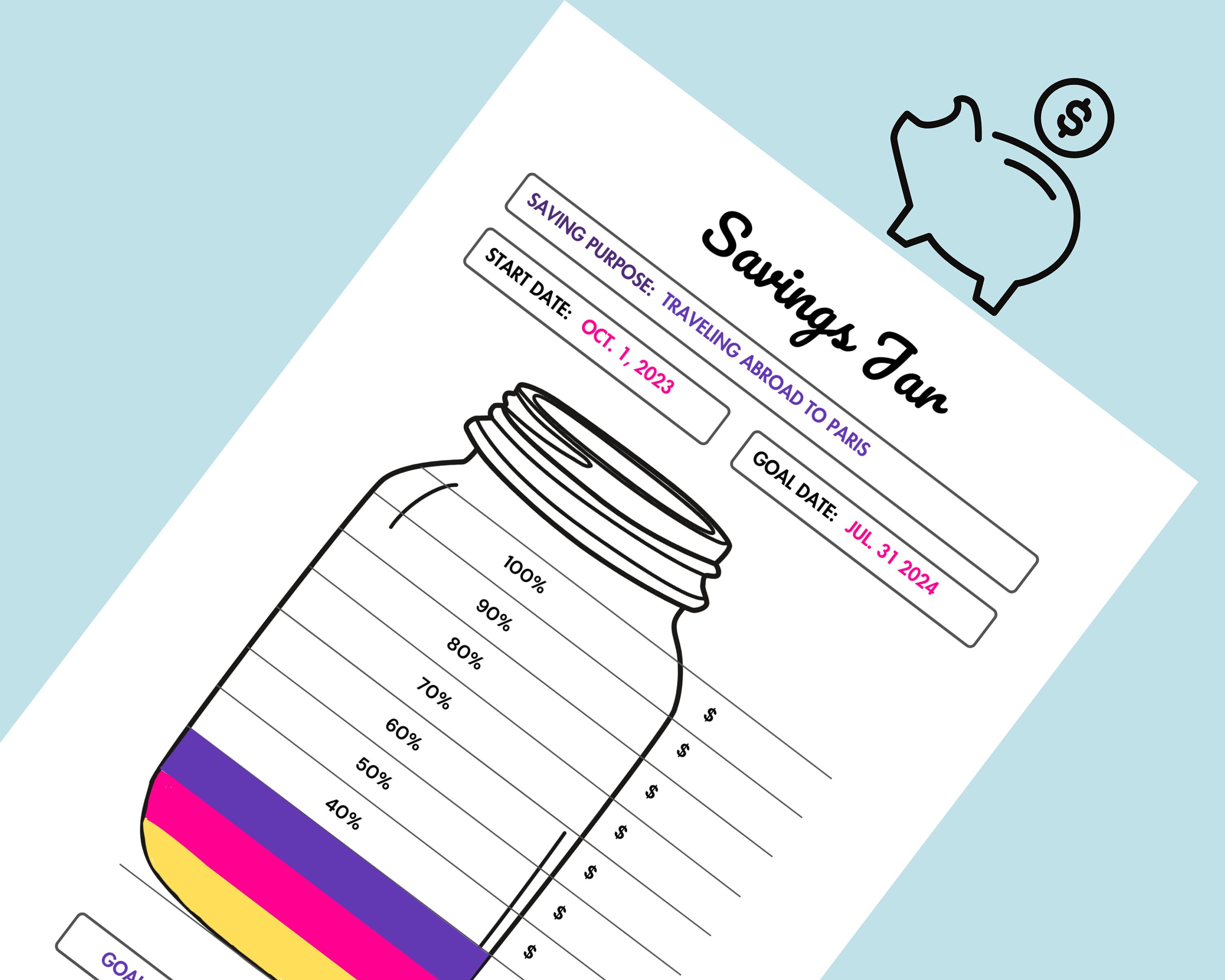 Savings Jar Tracker Printable, Saving Challenge, Money Tracker ...