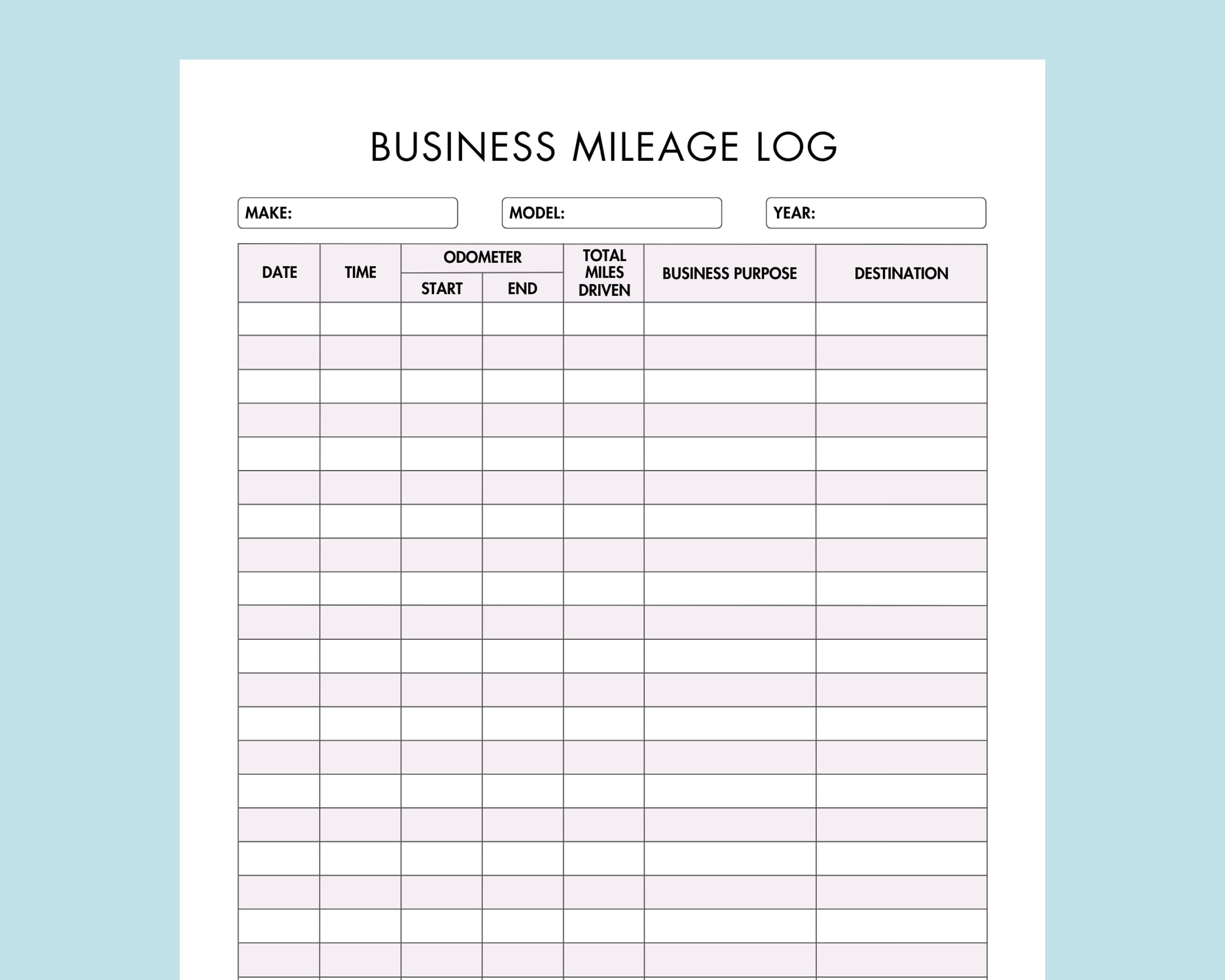 Business Mileage Log Book PDF Printable Vehicle Mileage Log Book for ...