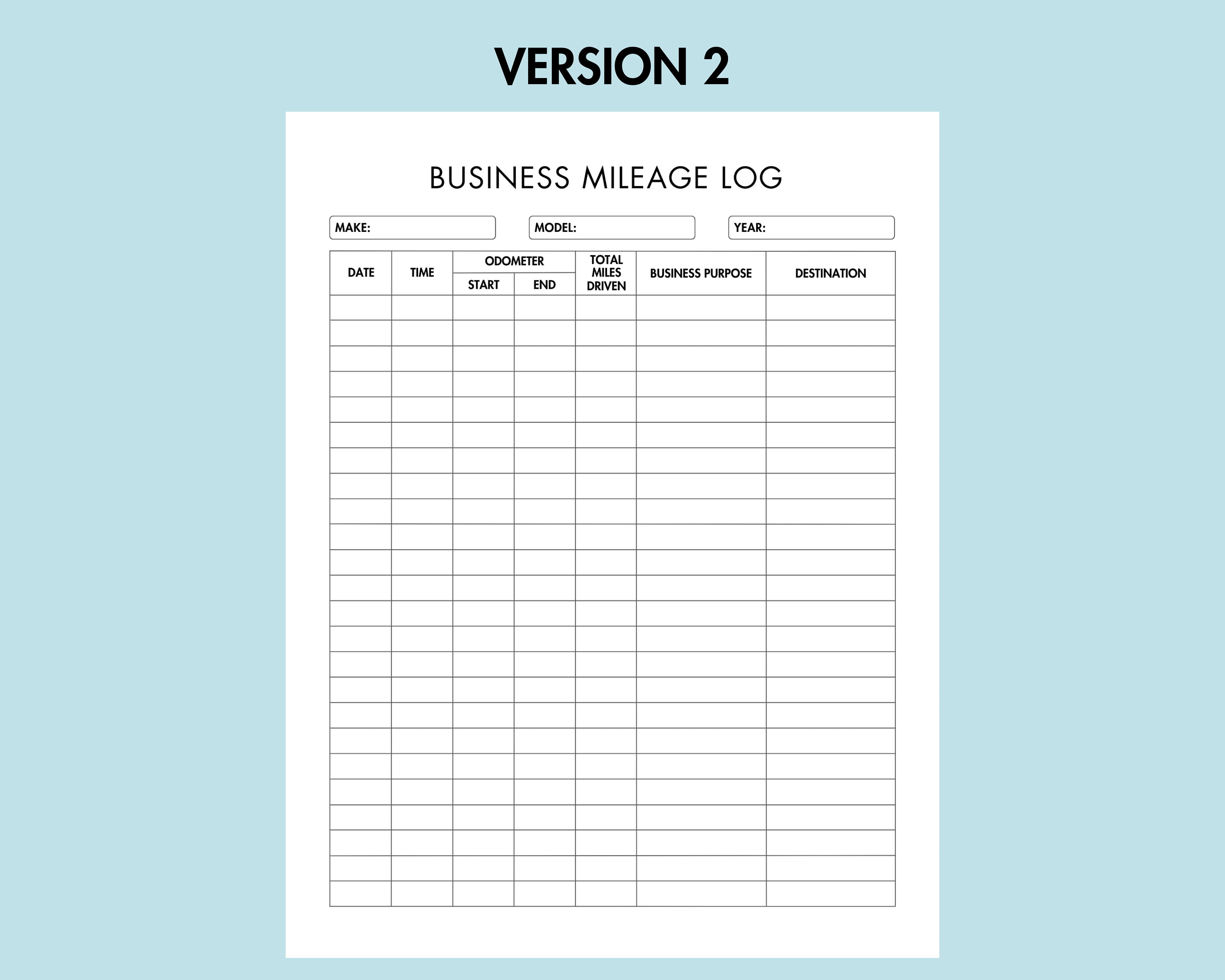 Business Mileage Log Book PDF Printable Vehicle Mileage Log Book for ...