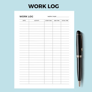 Employee Time Sheet Log Printable Time Sheet Tracker, Work Hours Log ...