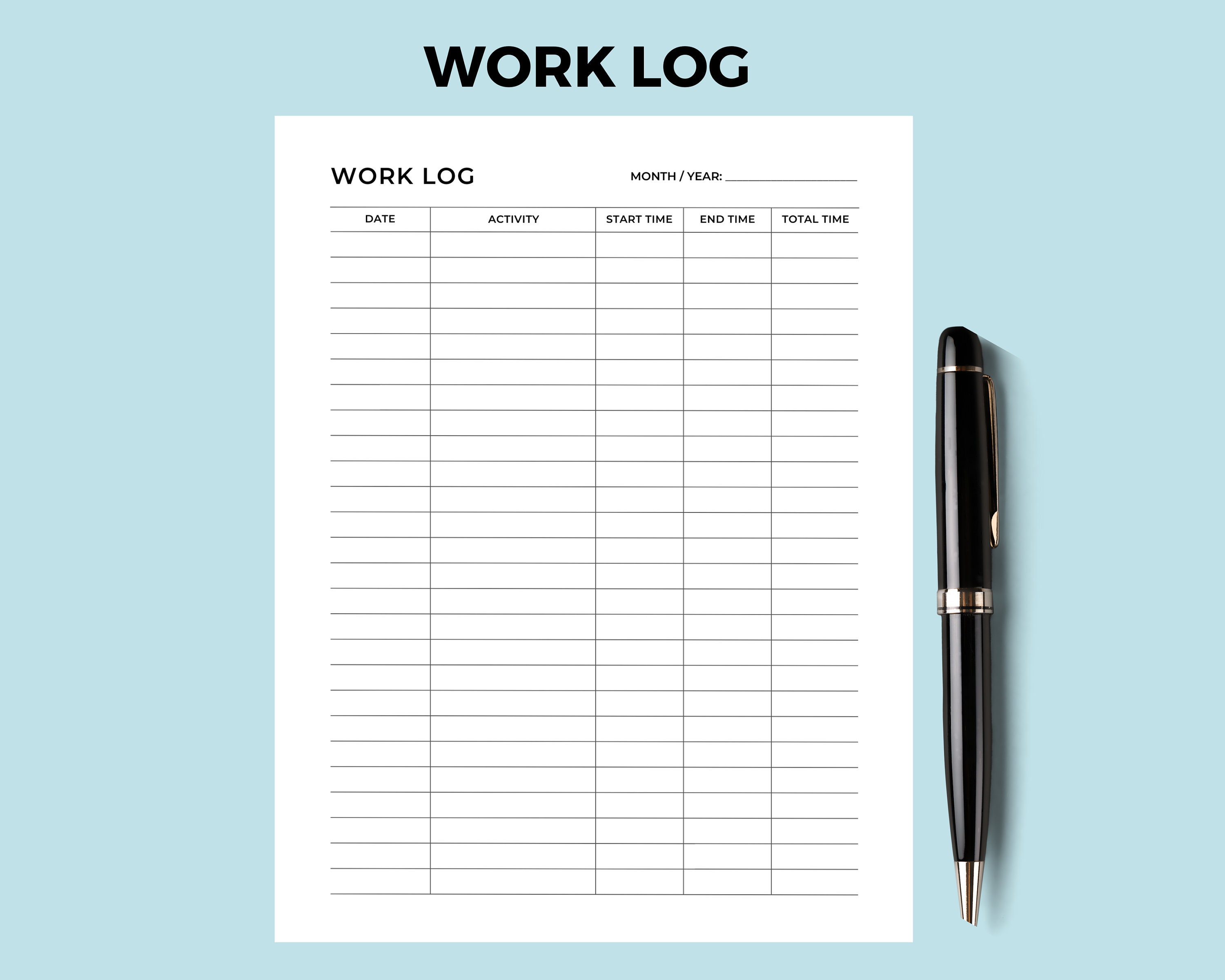 Employee Time Sheet Log Printable Time Sheet Tracker, Work Hours Log ...