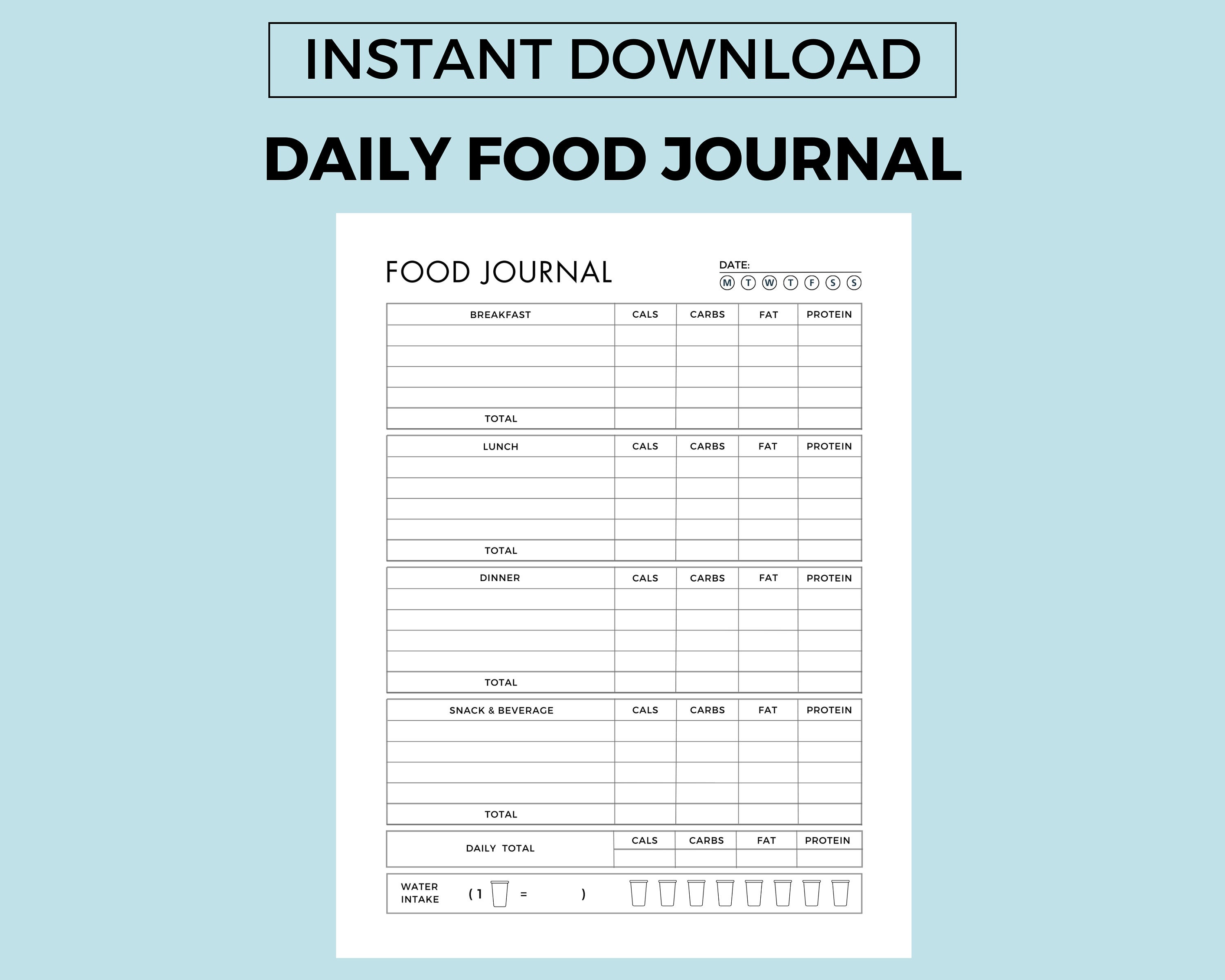 Daily Food Journal Printable Food Monitoring Log Daily Meal - Etsy