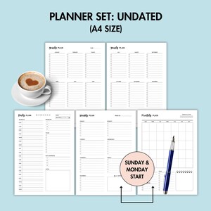 Undated Planner Bundle Printable Daily Weekly Monthly & Yearly Planner ...