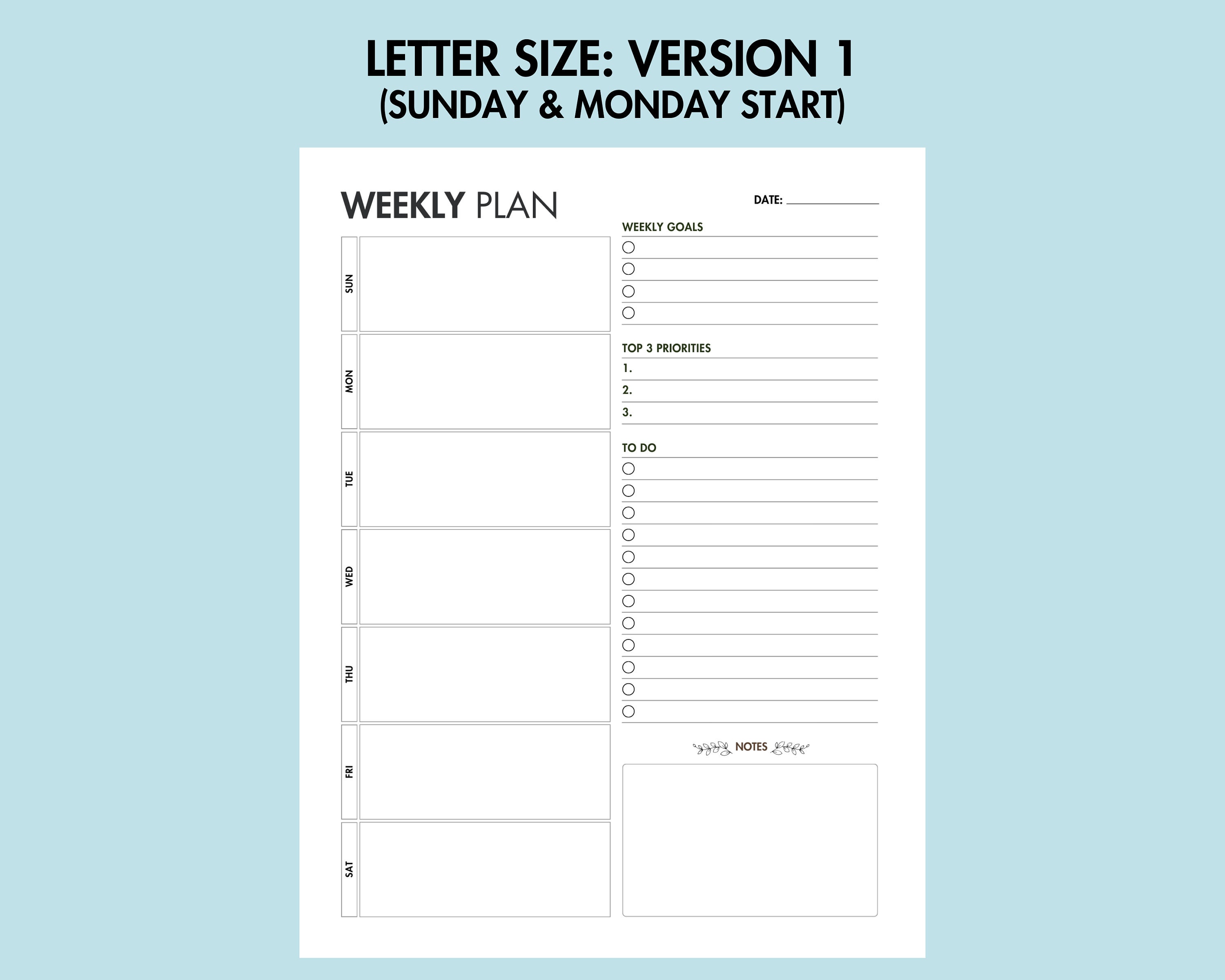 Weekly Planner Undated Printable, Weekly Work Schedule, Weekly to Do ...