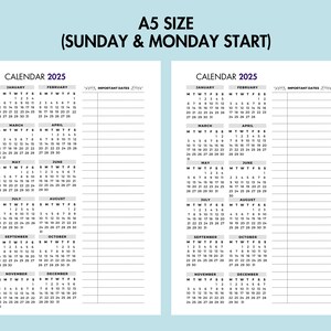 2025 Yearly Calendar With Important Date 2025 Year Planner 2025 Year at ...