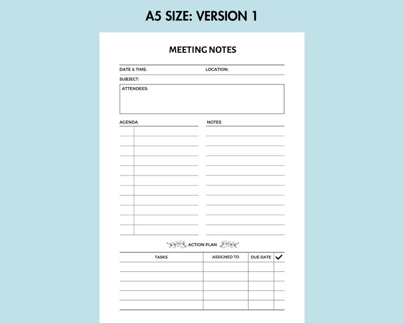 Meeting Note Printable Meeting Planner PDF Meeting Organizer, Meeting ...