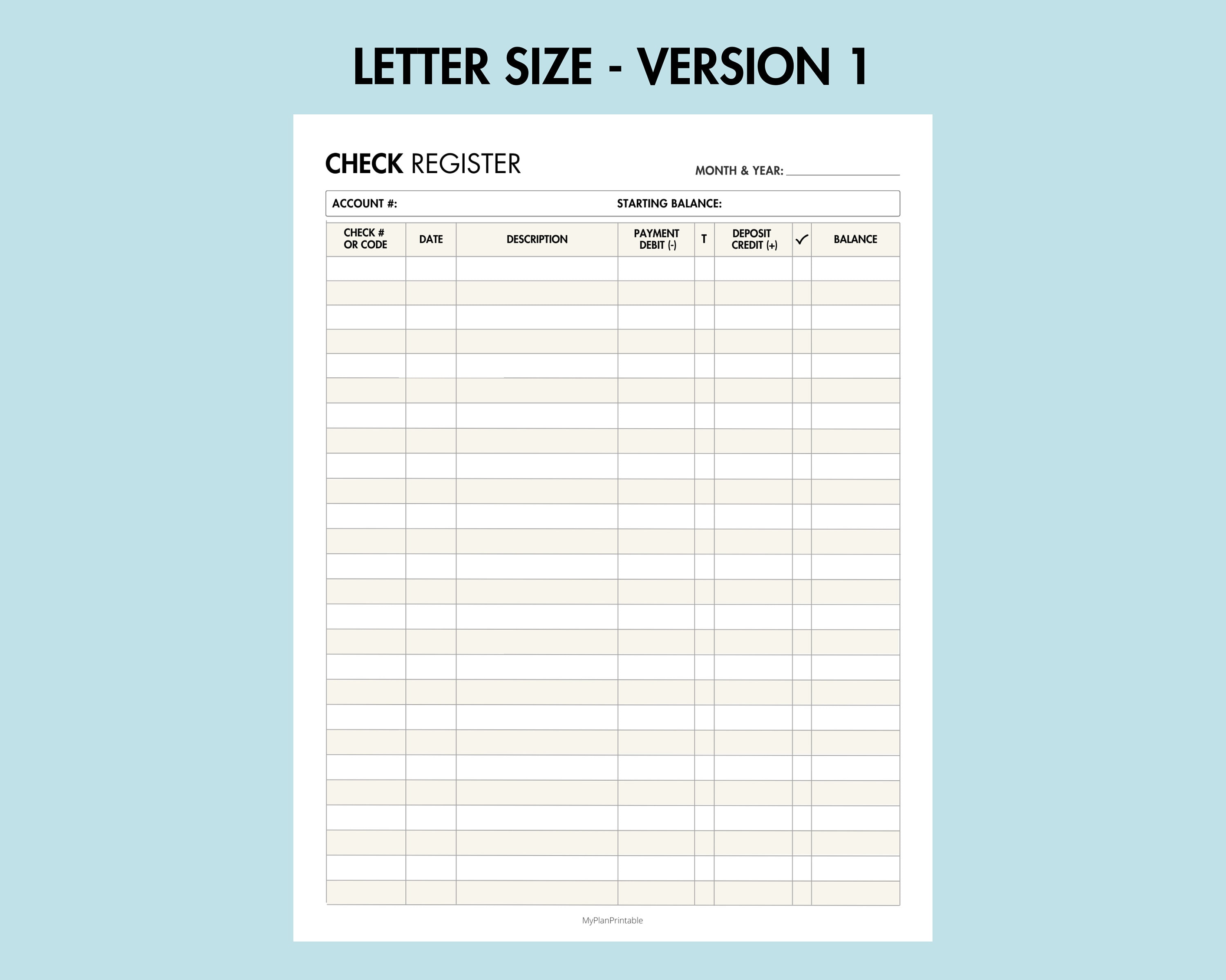 Checkbook Register Printable Bank Account Tracker for Personal Finance ...