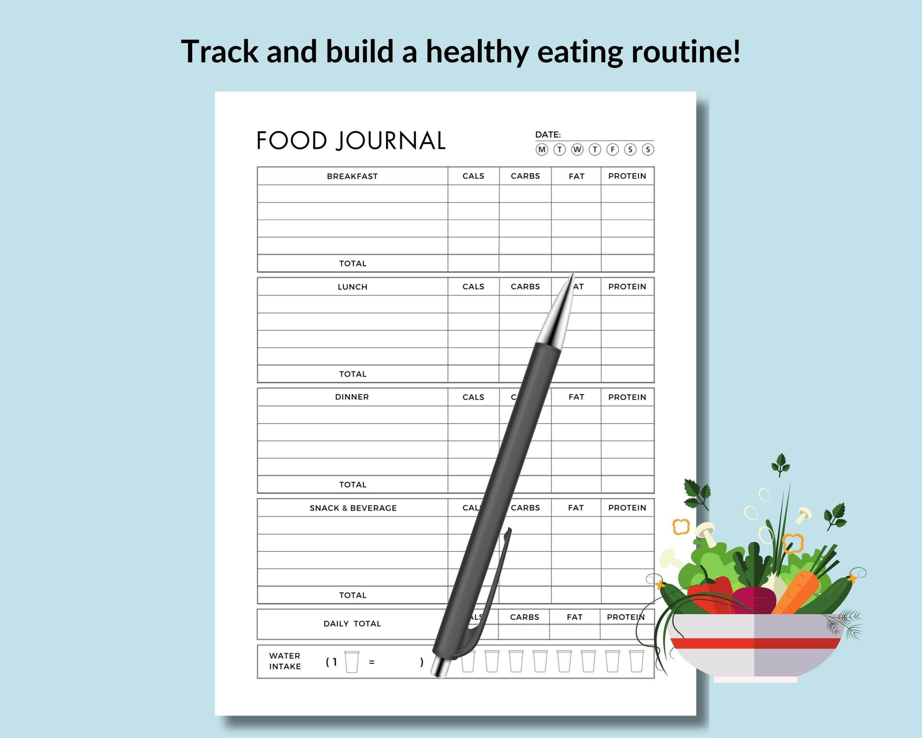 Daily Food Journal Printable Food Monitoring Log, Daily Meal Planner ...