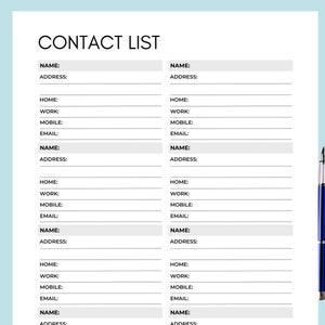 Contact List Organizer Printable Address Book Page PDF Phone Number ...