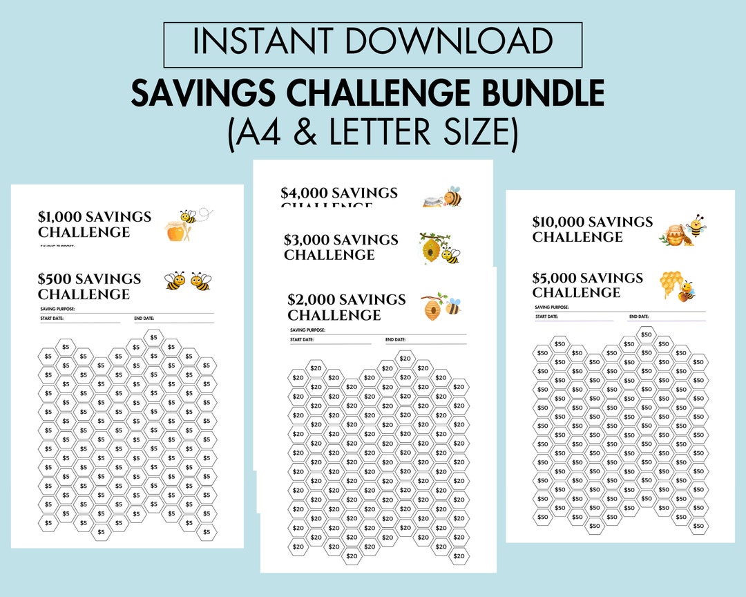 Saving Challenge Bundle Printable Instant Download, Saving Goal Tracker ...