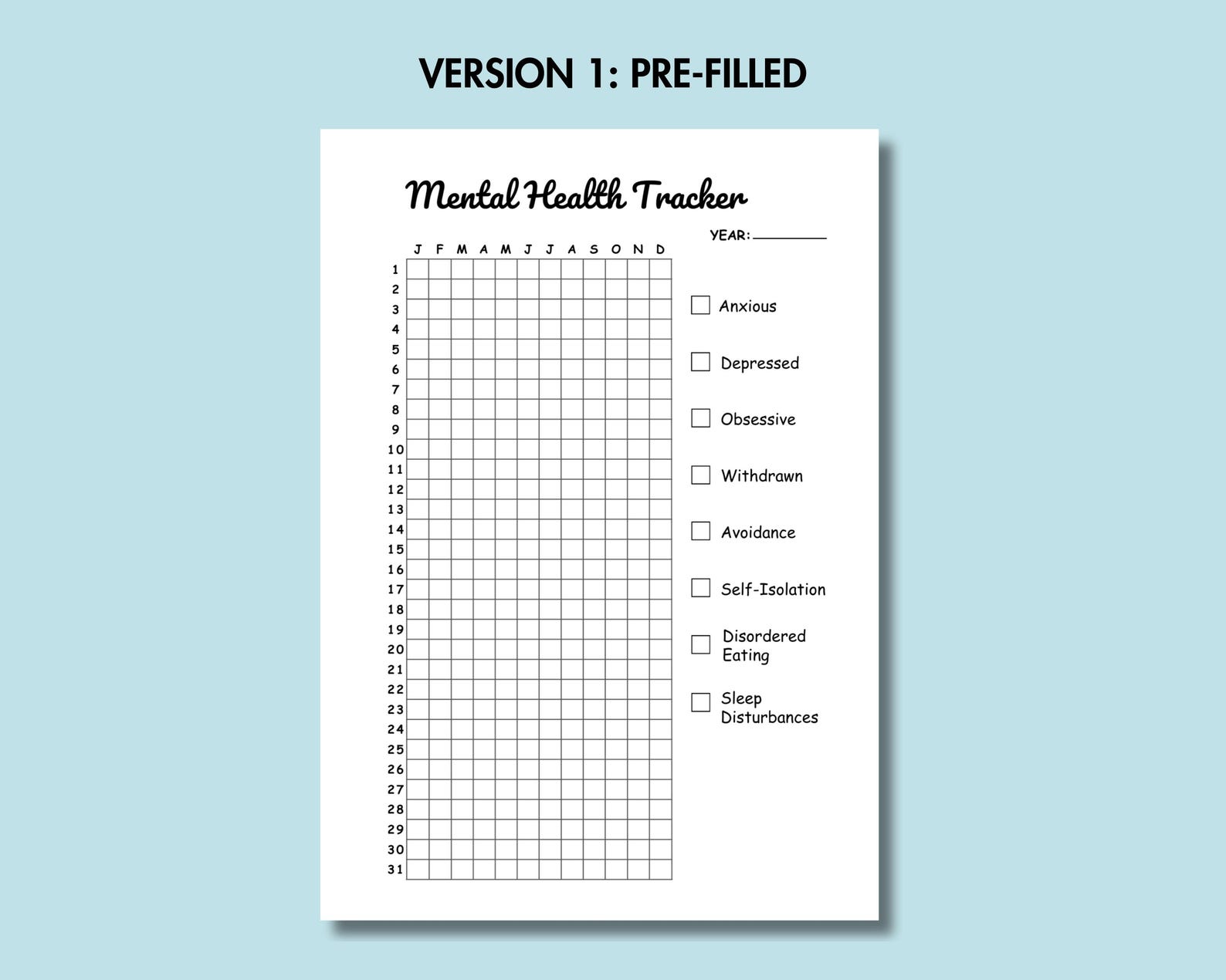 Mental Health Tracker Printable Self Care Planner Wellness Journal ...