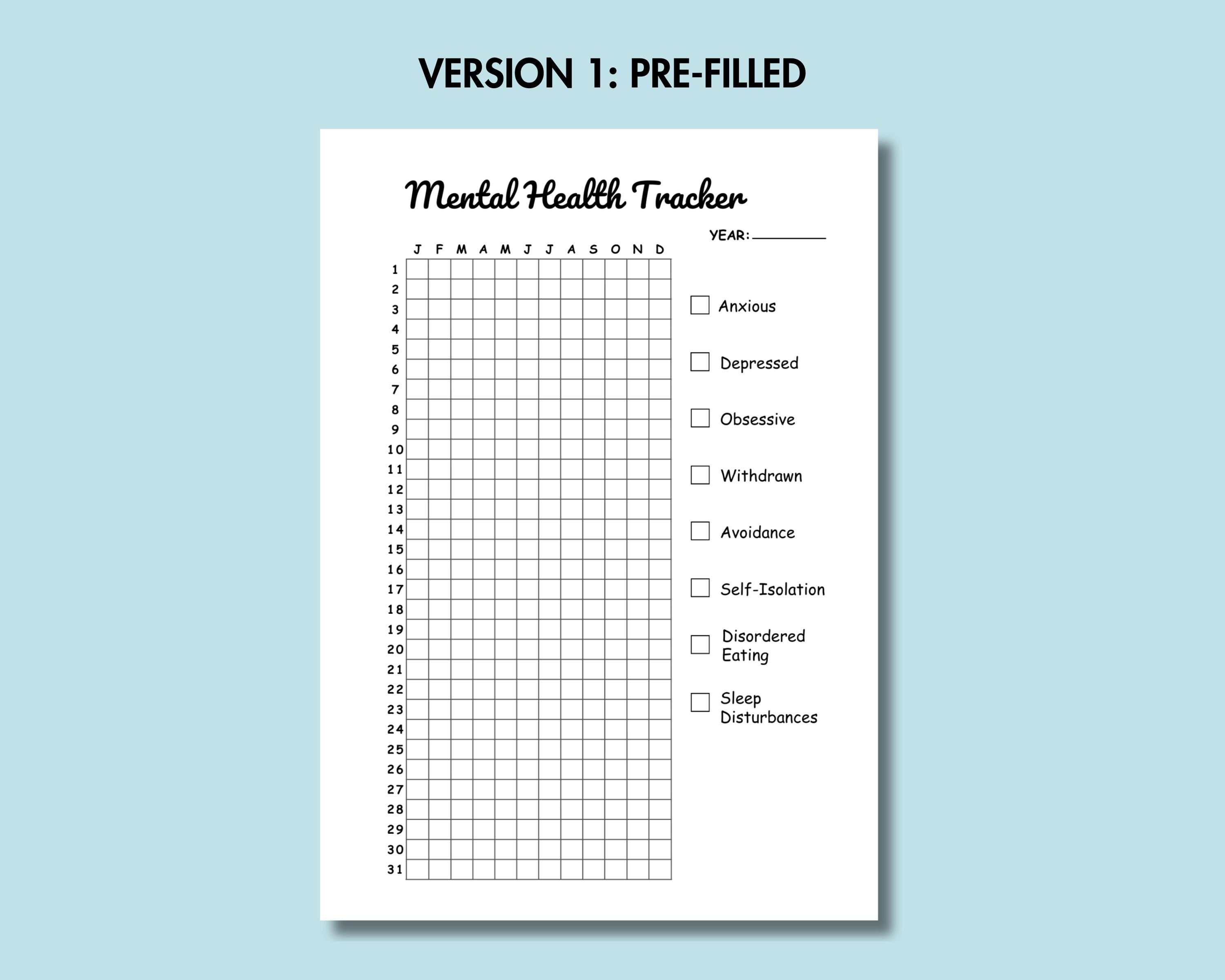 Mental Health Tracker Printable Self Care Planner Wellness Journal ...