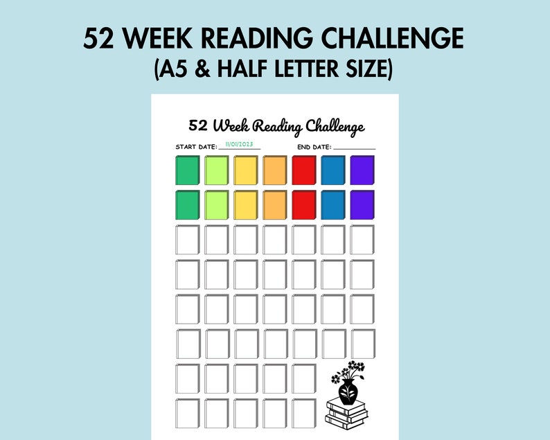 Reading Challenge Tracker Printable Yearly Reading Tracker PDF 52 Week ...
