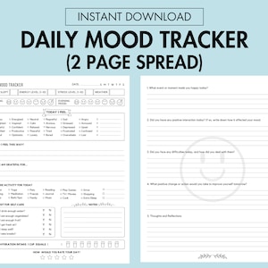 Daily Mood Tracker Journal Printable Self Care Planner Checklist, Daily ...