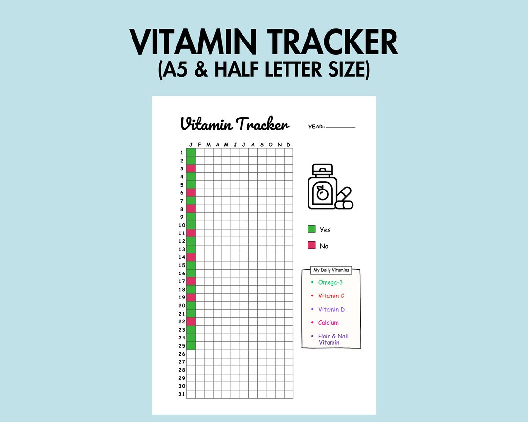 Vitamin Tracker Printable Yearly Vitamin Log PDF Vitamin Supplement ...