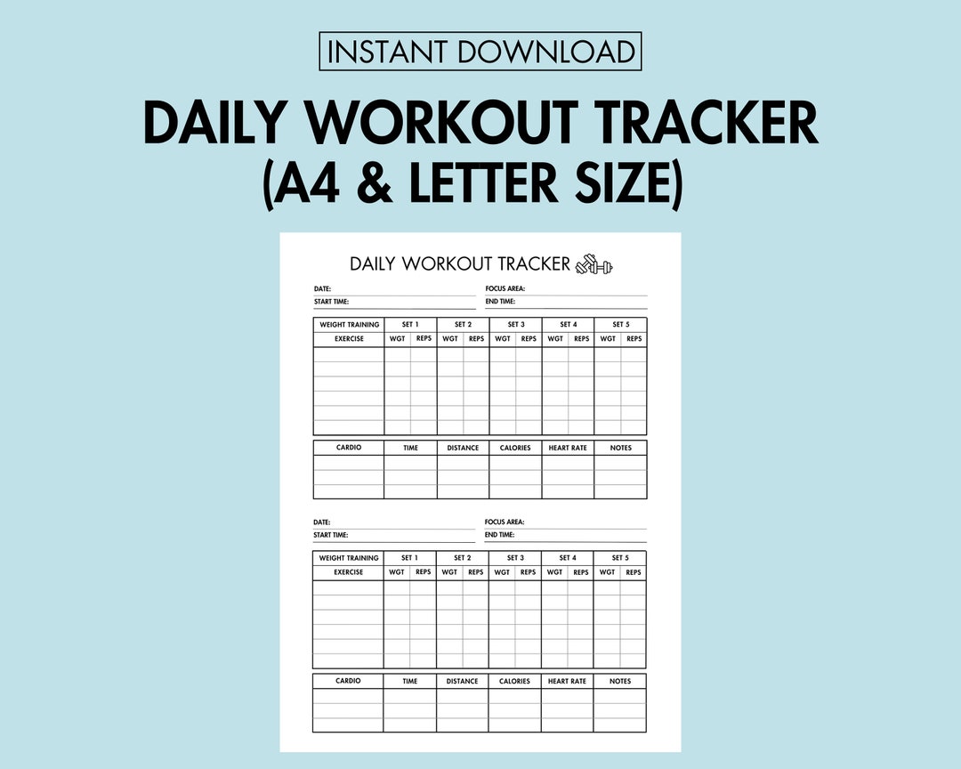 Daily Workout Tracker Printable Daily Exercise Log PDF Fitness Journal ...