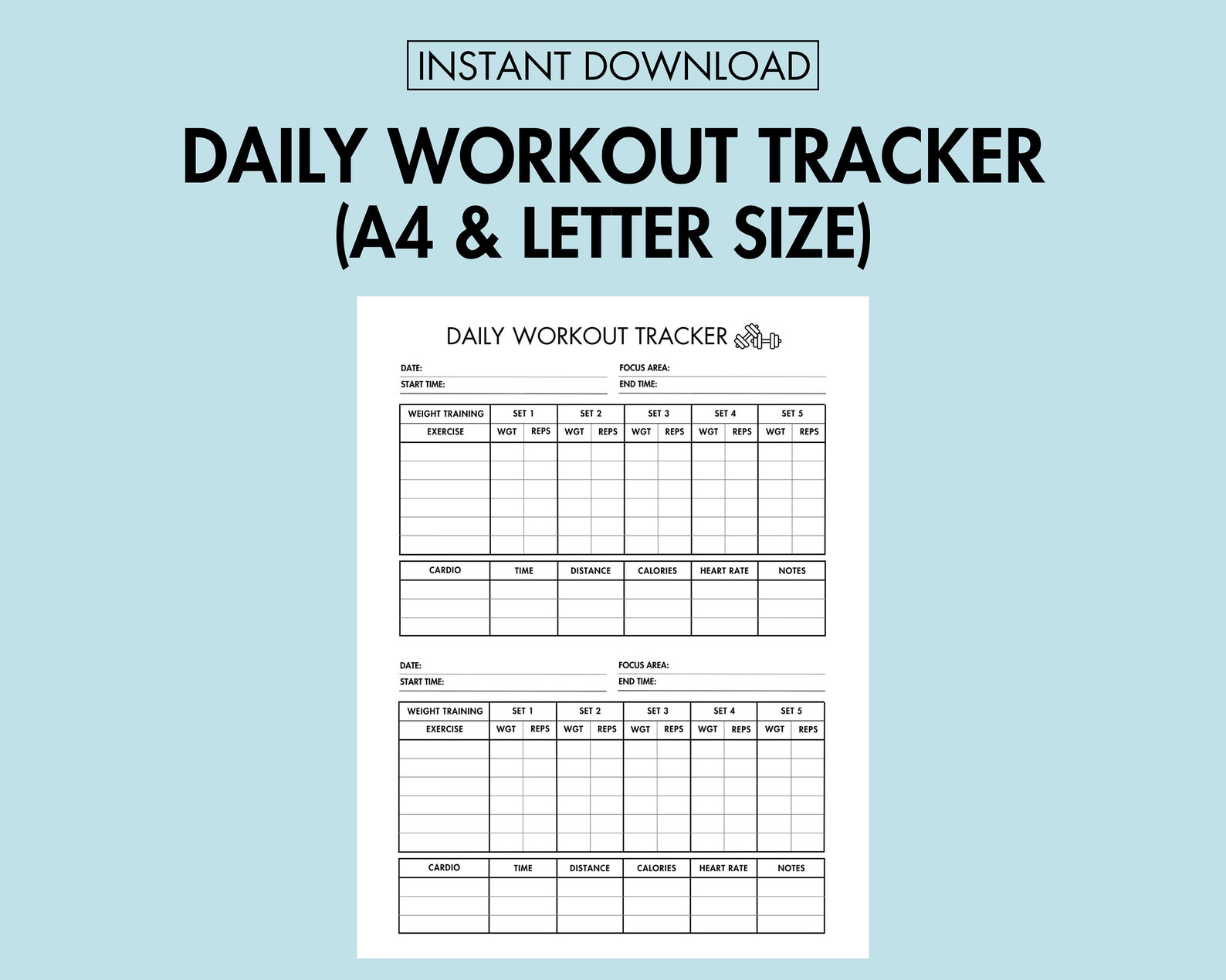 Daily Workout Tracker Printable Daily Exercise Log PDF Fitness Journal ...