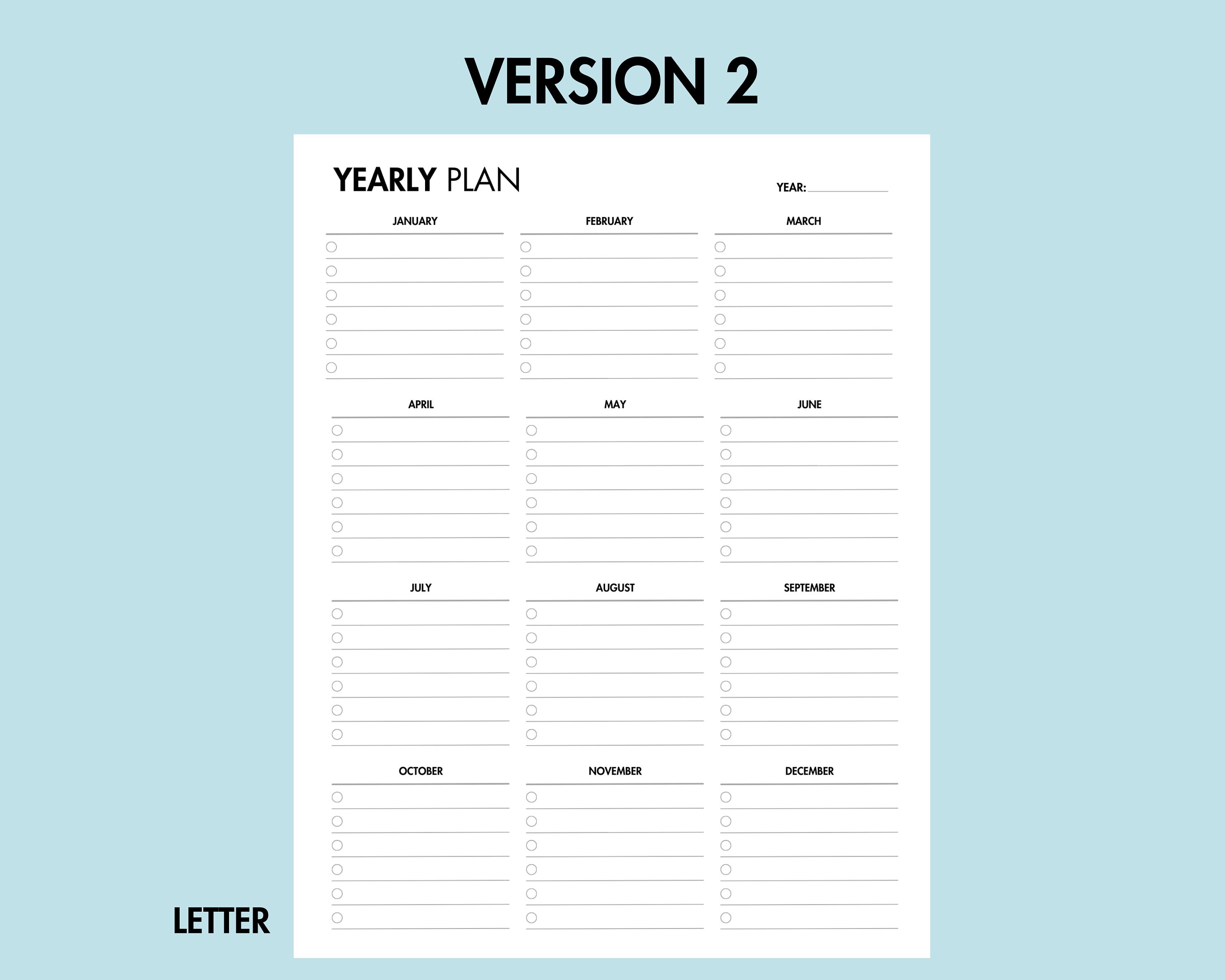 Yearly Planner Printable Yearly Overview, Undated Year Planner, Yearly ...