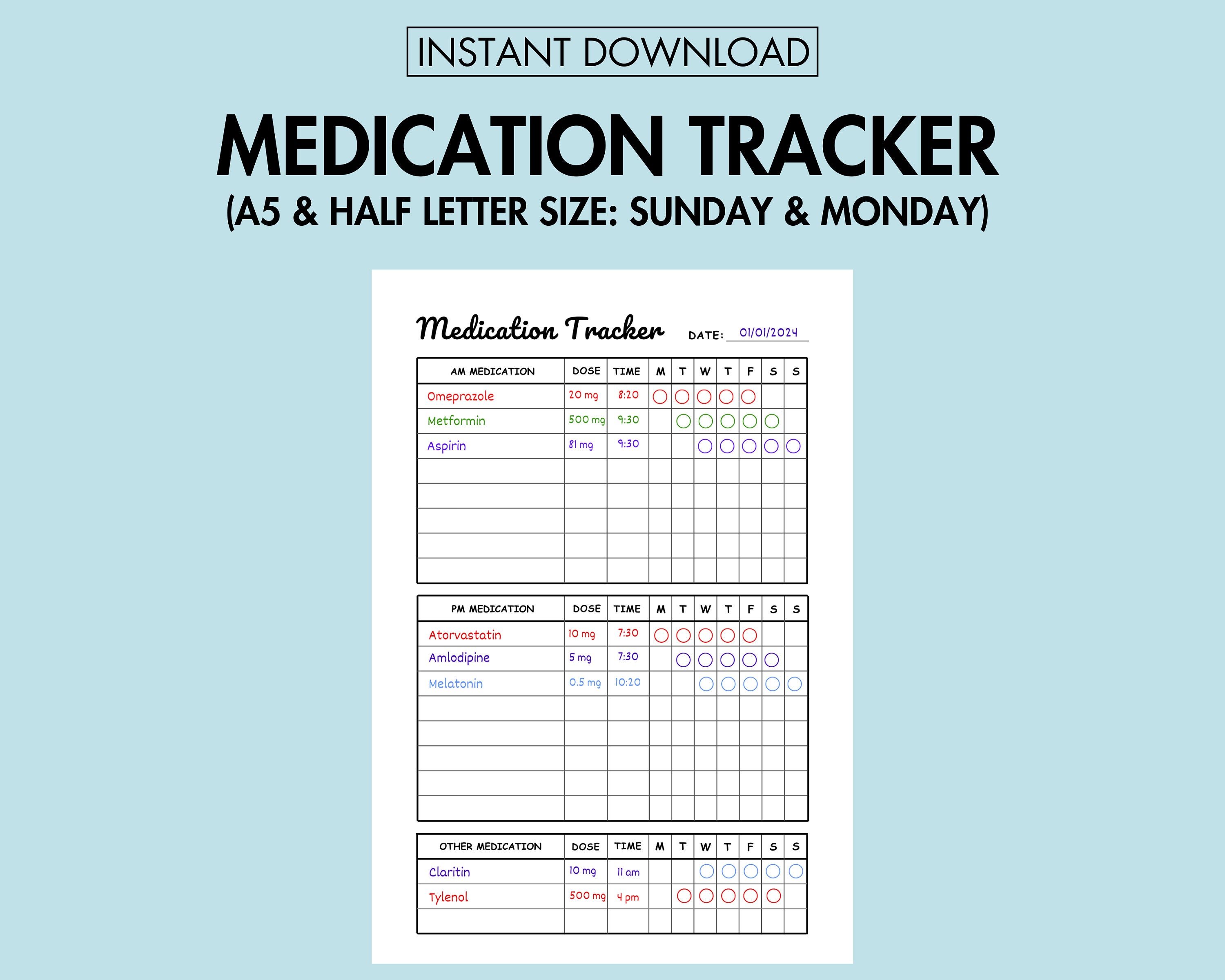 Medication Tracker Printable Daily Medication Log PDF Medication ...